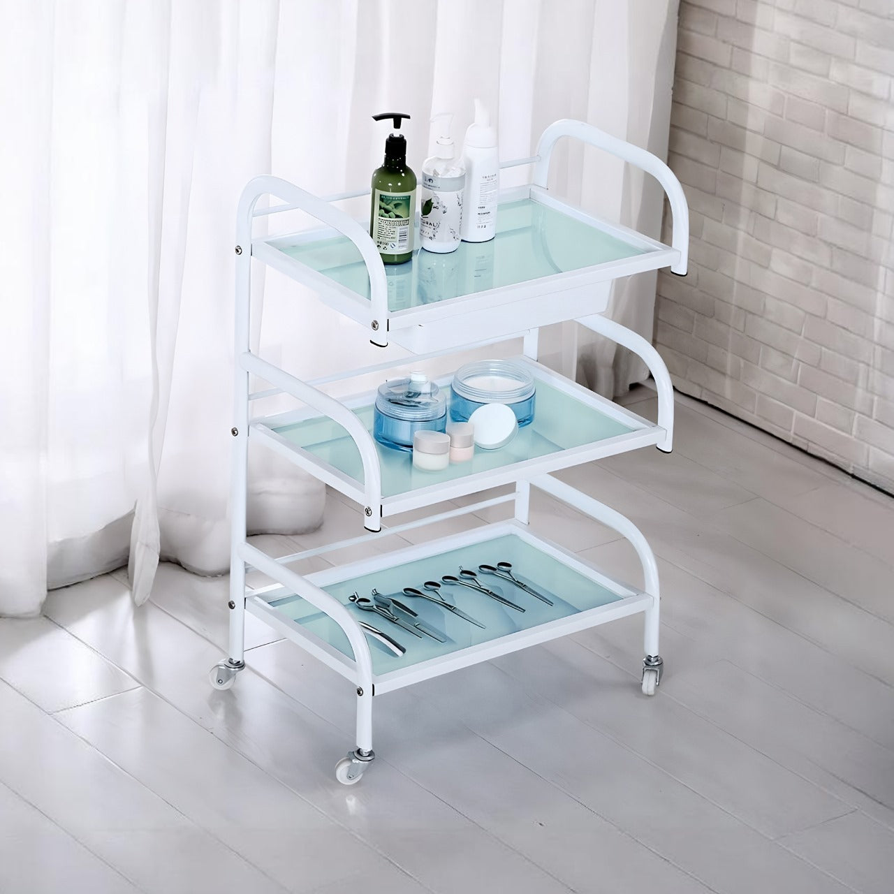 Rolling Trolley Glass Cart - White – Dayjour