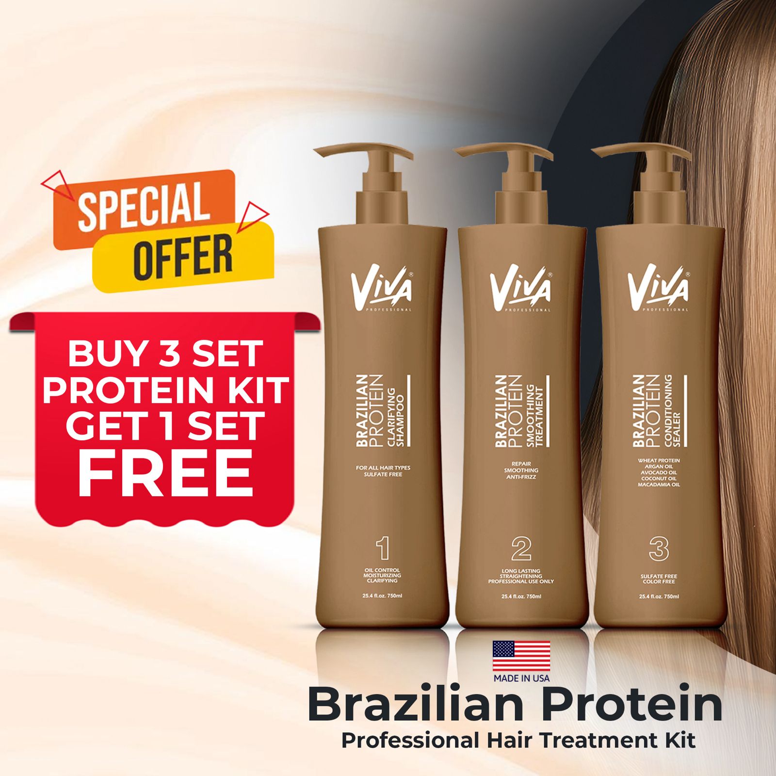 Viva Brazilian Protein Professional Hair Treatment Kit Buy 3 Get 1 Free ...